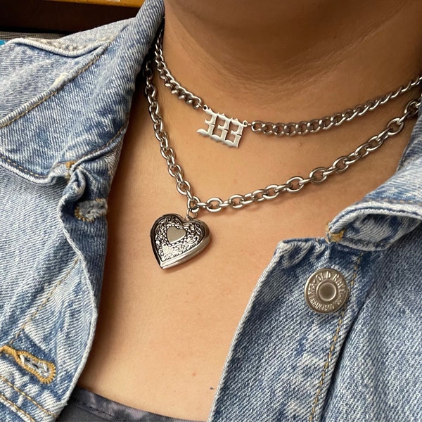 Heart Locket Necklace, Chunky Chain With Toggle Clasp, Photo Locket - Etsy