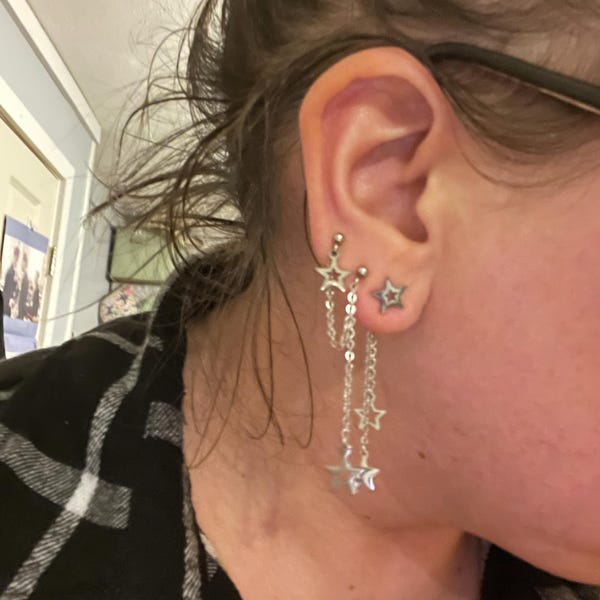 Double Piercing Chain Earring, Two Holes Earring, Star Earring ...