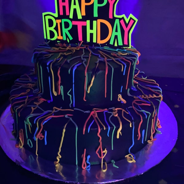 Glow Party Cake Topper, Neon Birthday Cake Topper, Personalized Cake ...