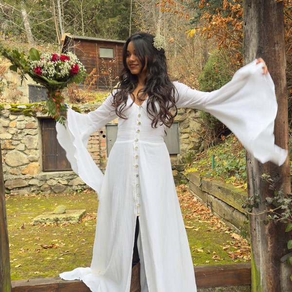 ELVEN DRESS ꧁kayame꧂ White Goddess Dress • Fairy Wedding Dress • White ...