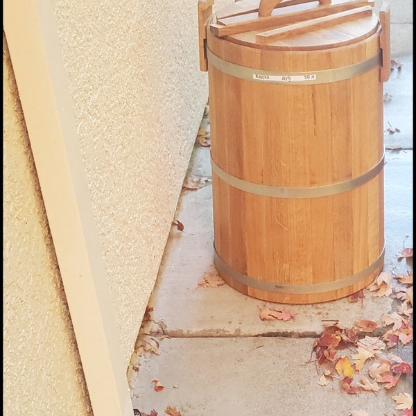 Wooden Oak Bucket [10L — 15L] Rustic Whiskey Barrel / Round Water Pail ...