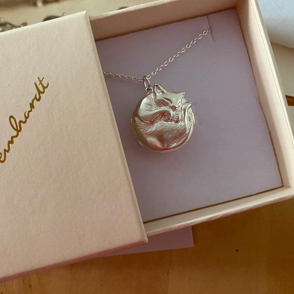 Handmade Sterling Silver Cat Locket Necklace: Pet Photo Keepsake, Cat ...