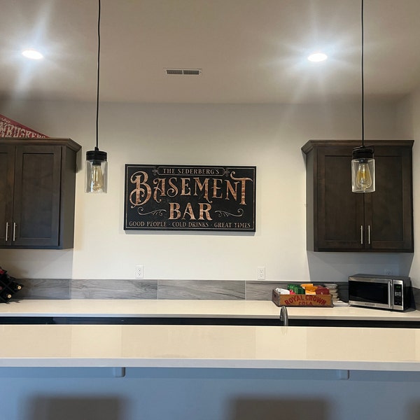 Basement Bar and Lounge Sign Man Cave Personalized Last Name Family ...