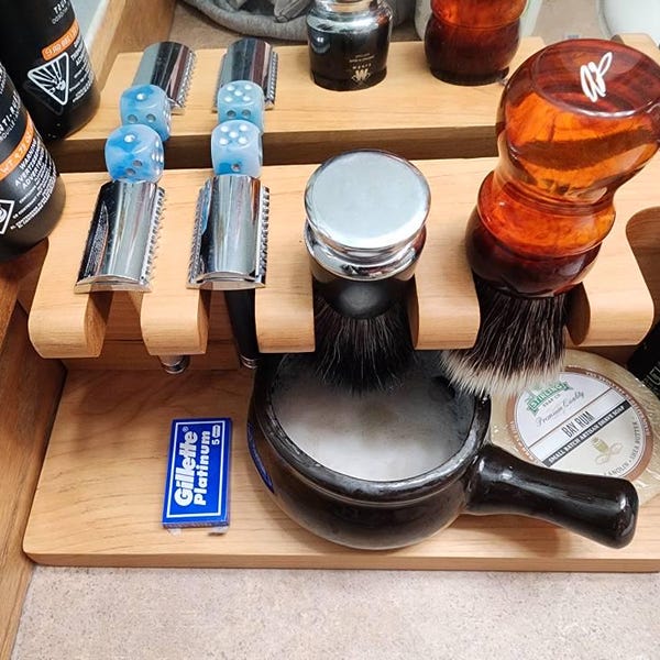 Safety Razor and Shaving Brush Stand Double Decker Wooden, Room for ...