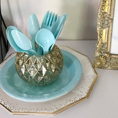 24-set Pastel Blue Cutlery Birthday Party Supplies, Boy Baby Shower ...