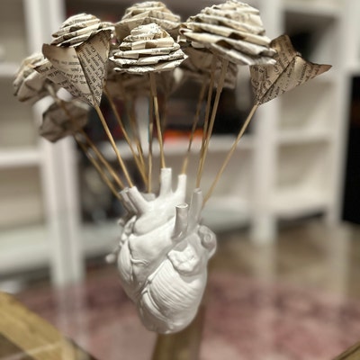 1 Dozen Book Page Roses Horror Book Page Flowers 12 Paper Roses Wedding ...