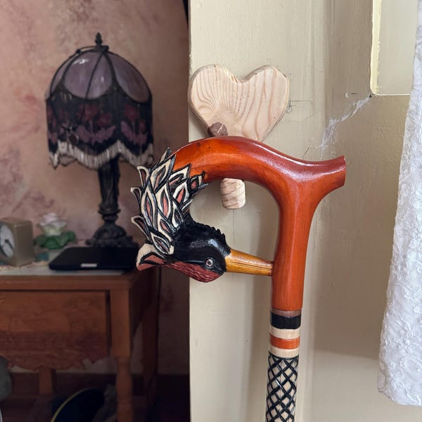 Phoenix Cane Walking Stick Wooden Carved Hand Head Walking Cane Old ...