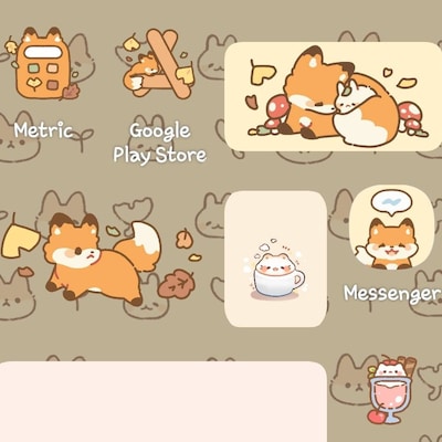 Cute Autumn Fox App Icon Set Kawaii Aesthetic Theme for Android IOS ...