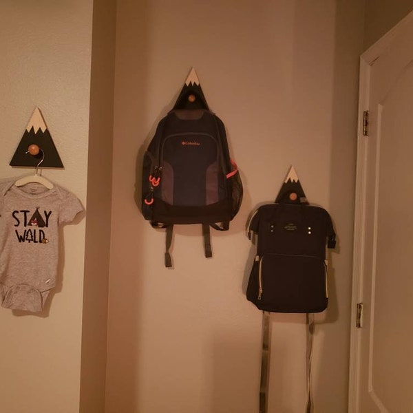 Wooden 7 Pegs Rack, Slanted Hooks, Wall Coat Rack, Wooden Toddler Room ...