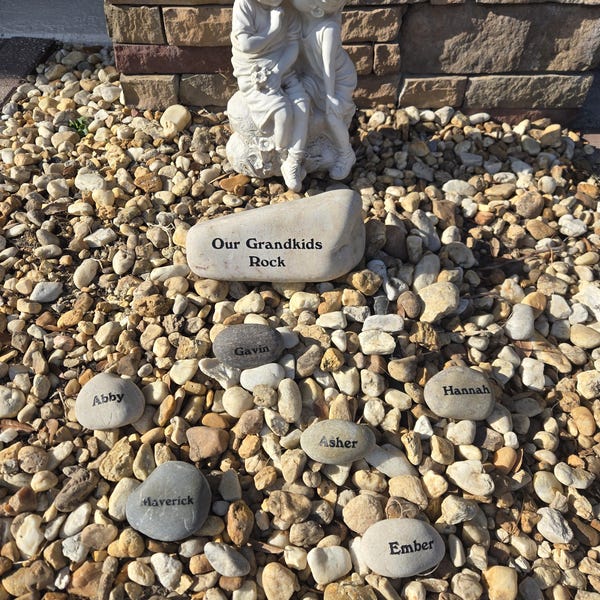 7in Grandma Garden Rock 3in Name Stones Add Kids Custom Order Carved ...
