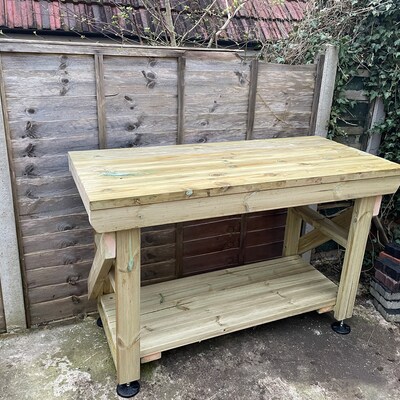Indoor/outdoor Wooden Workbench. Garden Work Table. Bbq/pizza Oven ...