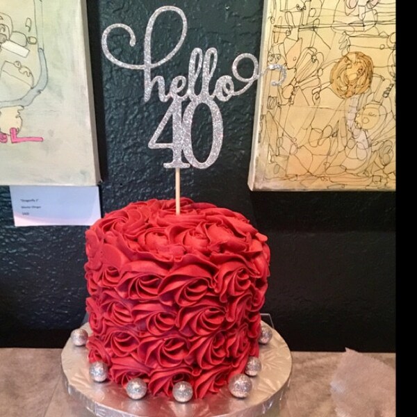 Hello 40, Happy 40th, Birthday Party, Gold Glitter Topper, Birthday ...