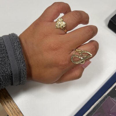 10k Solid Gold Custom Name Double Finger Ring Personalized Two Finger ...