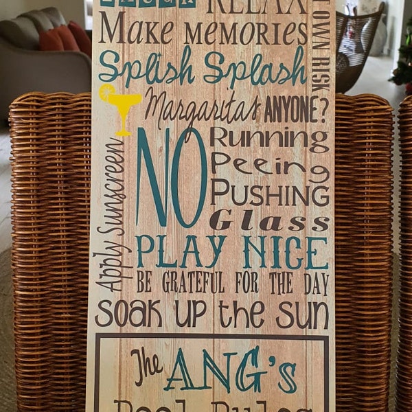 Pool Rules Wood Sign, Personalized Sign, Custom Pool Sign, Pool Rules ...
