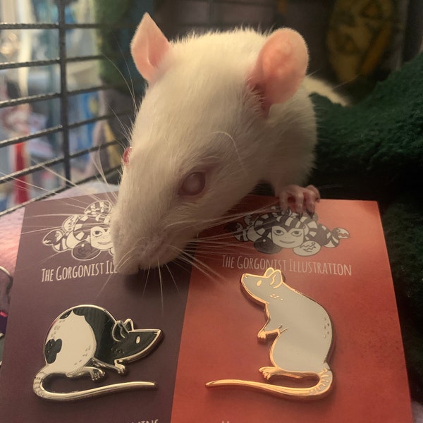 Curious White Rat Rose Gold Enamel Pin - Etsy