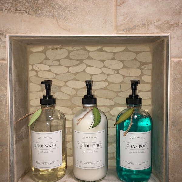 Set of 2 - 16oz AMBER Glass Bottles, Dish Soap + Hand Soap, APOTHECARY ...