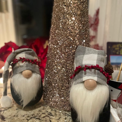 No-sew, DIY Holiday Gnome Craft Kit Red and Black Buffalo Plaid Hat ...