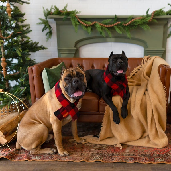 Dog Scarf Winter Fleece Dog Scarf, Red Buffalo Check Dog Scarf ...