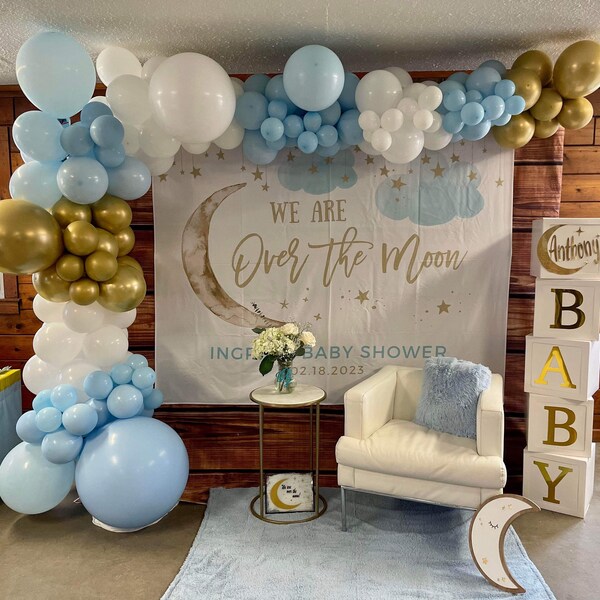 Over the Moon Backdrop, Over the Moon Baby Shower Decorations, Moon and ...