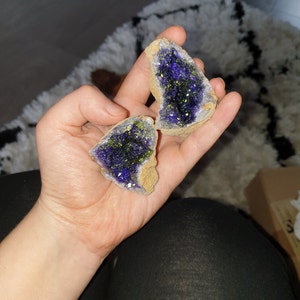 Quartz Purple & Gold Selenite Crystal Geode Both Halves Approx 70mm - Etsy