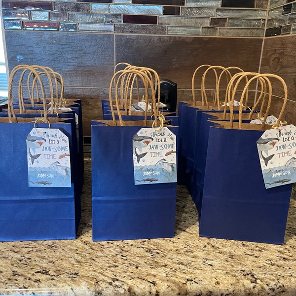 EDITABLE Shark Birthday Favor Tags, Shark Jawsome Time, Watercolor ...