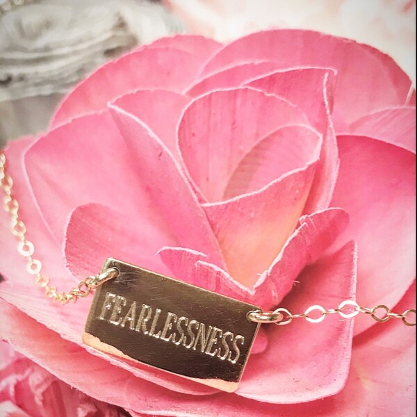 14K Solid Gold FEARLESS Necklace • Personalized Affirmation Tag Pendant ...