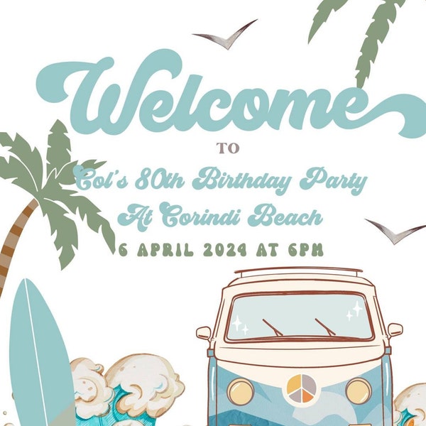 Editable ANY AGE Boy the Big One Surf's up Surfing Birthday Decor ...