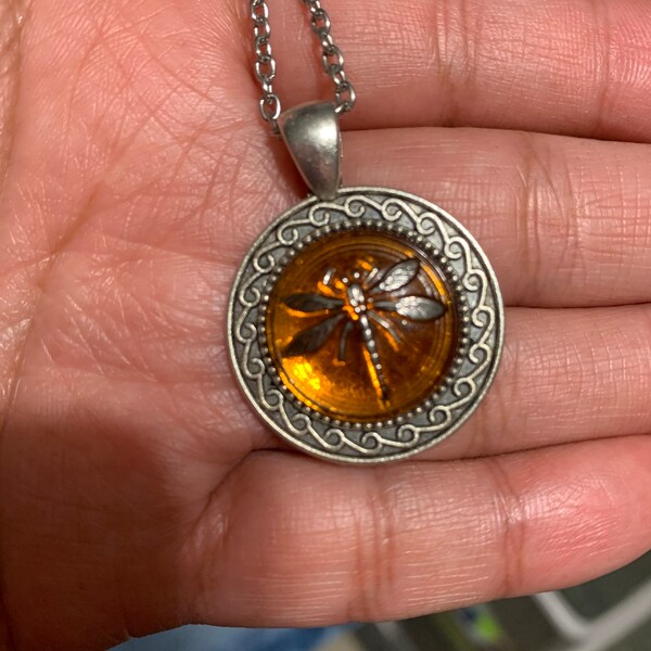 Dragonfly in Amber czech Glass Bronze Label Pin or Tie Tack Sassenach ...