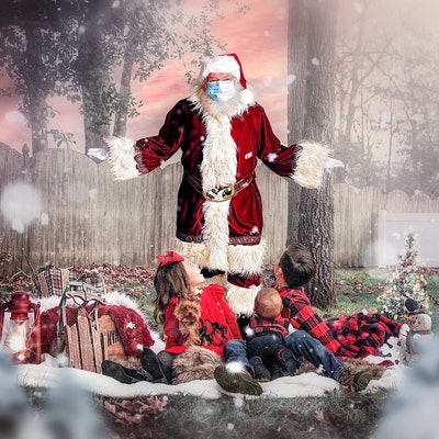 Santa Wearing Mask Overlay, Blue Mask Digital Backdrop, Santa Digital ...