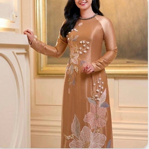 Pink Vietnamese Traditional Ao Dai Long Dress With 3D Flower - Etsy