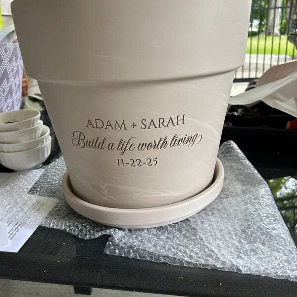 Engraved Memorial Flower Pot: Custom Carved Granite White Terracotta - Etsy