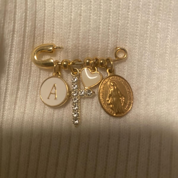 Personalized Italian Cornicello Gold Baby Pin | Baby Brooch | Baptism ...