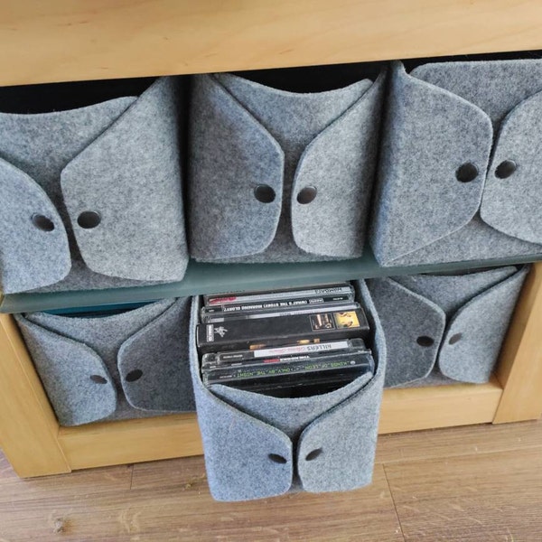 CD Box With Leather Handle, Felt Basket, CD Storage, Minimalist ...