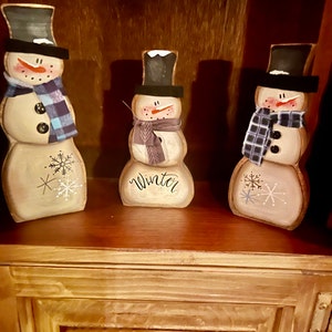 3 Piece Wood Snowman Trio/tabletop Shelf Sitter/ Winter Decor/made per ...