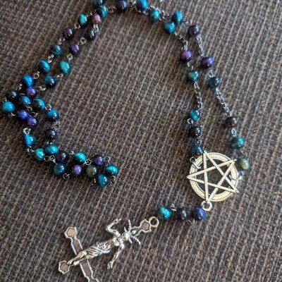 Portrait Pendant Rosary Inverted Cross Pentagram - Etsy