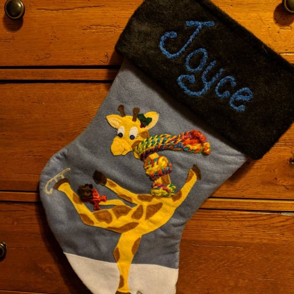 Giraffe Christmas Stocking--"giraffe on Skates" - Etsy