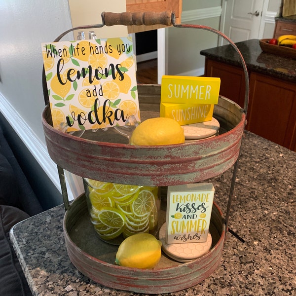 Lemon Tiered Tray Decor, Lemon Tiered Tray, Tiered Tray Decor, Summer ...