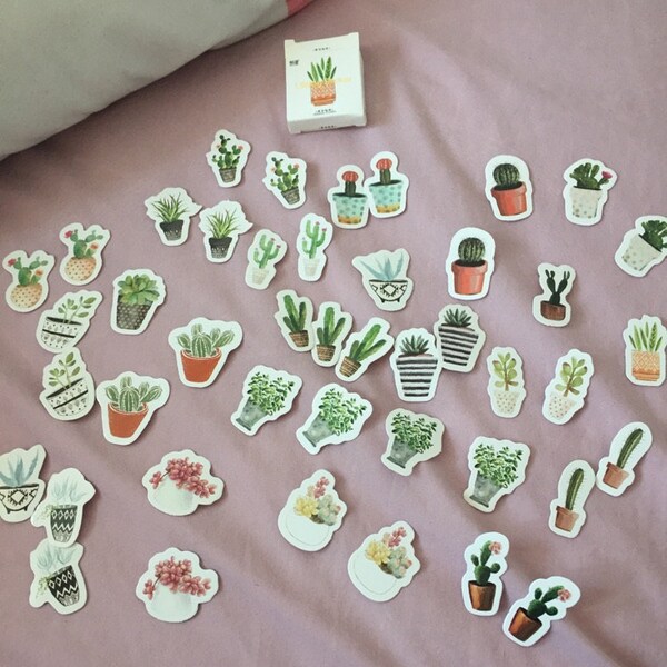 45 Pcs Cactus Sticker, Cacti Sticker Flakes, Potted Plants Stickers ...