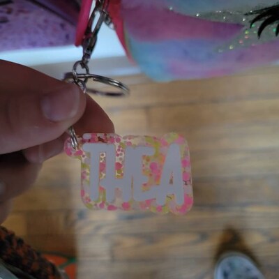 Personalized Name Keychain, Cute Dots Acrylic Keyring, Backpack Name ...