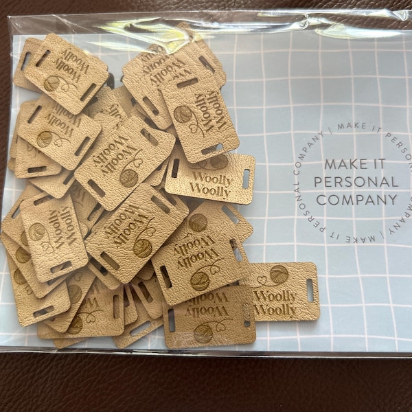 ADD YOUR NAME Set of 50 Tan 28x18mm Faux Leather Labels Rectangle ...