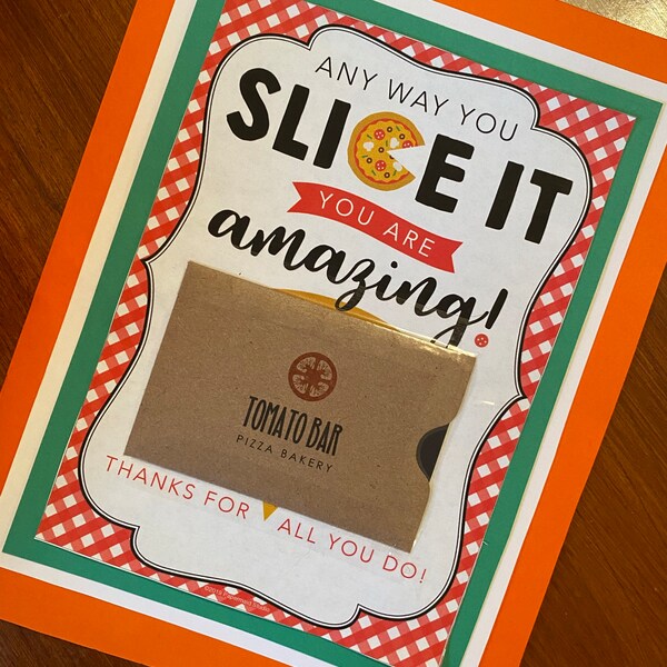 Teacher Thank You Card Printable - Pizza Gift Card Holder - Teacher ...