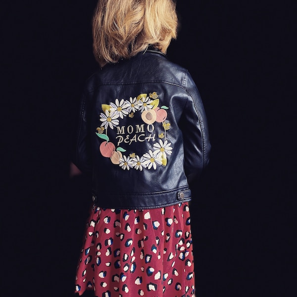 Custom Name Jacket Kid Leather Jacket Floral Wreath Flower Girl Jacket ...