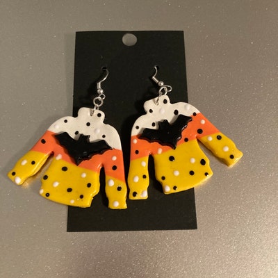 Halloween Candy Corn Bat Earrings - Etsy