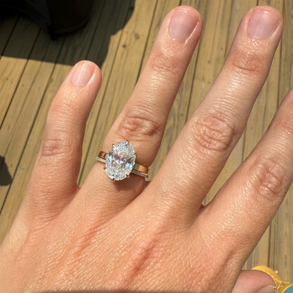 3 CT Emerald Cut Moissanite Engagement Ring With Full Bezel Solid Gold ...