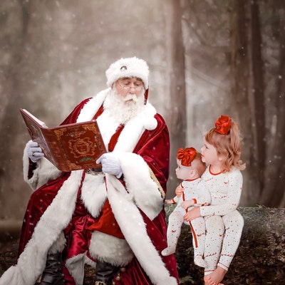 Santa Reading in A Winter Forest Digital Background Winter Backdrop ...