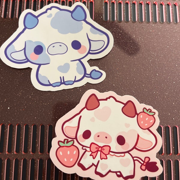 Strawberry Cow Matte Vinyl Sticker Cute Cow and Strawberry Sticker for ...