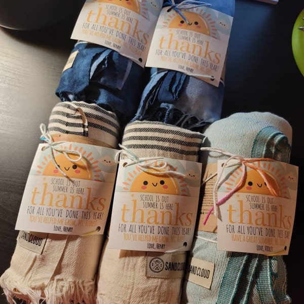 Teacher Thank You Gift Tag, School is Out Summer is Here, Beach Towel ...