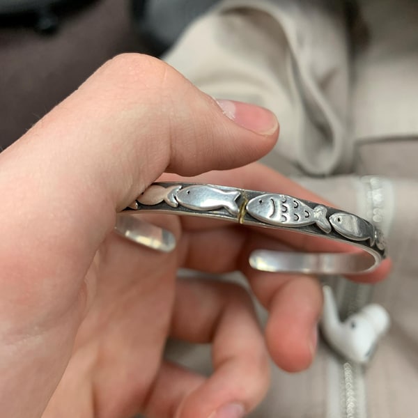 Silver Simple Adjustable Fish Cuff Bangle-fish Lovers Sealife Bracelet ...