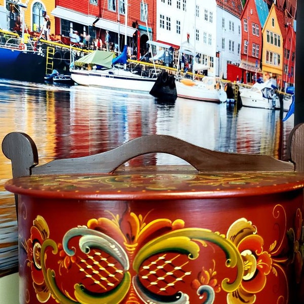 Vintage Norwegian Handmade Rosemalt Food Container - Traditional ...