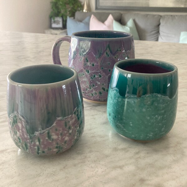 Turquoise Ceramic Drink Glass, 8 Oz - Etsy